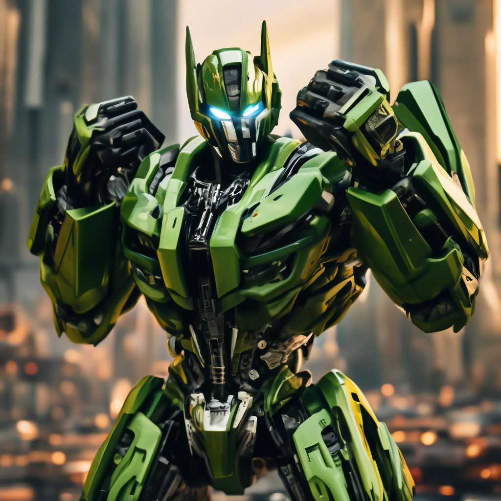 "Green autobot hands behind his head in Transformers style" — image ...