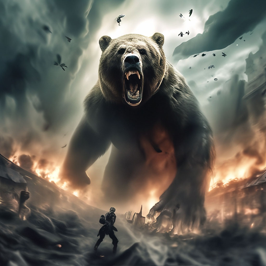 "Apocalypse,fear,horror,disaster,bear" — image created in Shedevrum