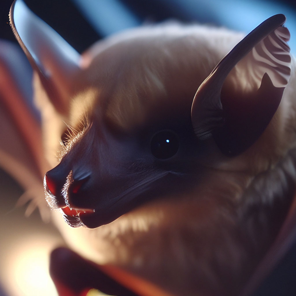 "Bat, beautiful, aesthetically pleasing, realistic, 4k, 30mm lens, dim ...