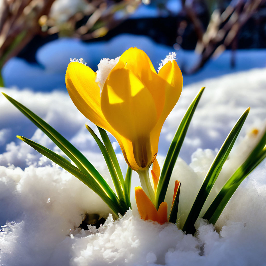 "A yellow crocus bloomed under the snow" — image created in Shedevrum