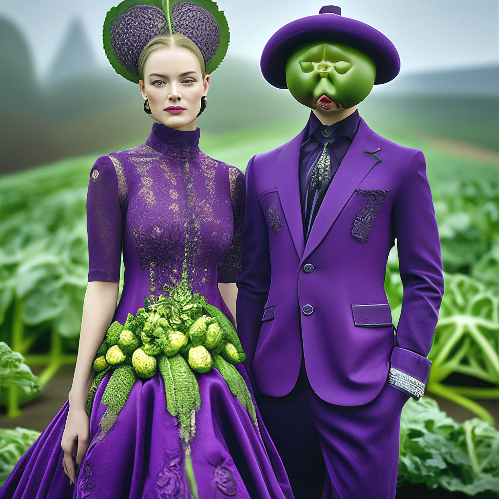 "Mrs. beetroot in a purple dress, Mr. zucchini in a green suit with ...
