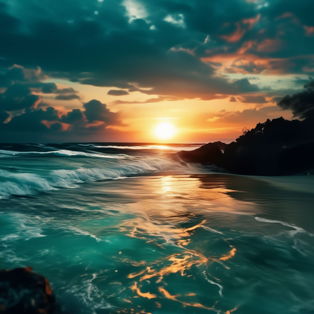 "Turquoise sunset, surrealism, beautiful, realistic, 4k, ISO 100 ...