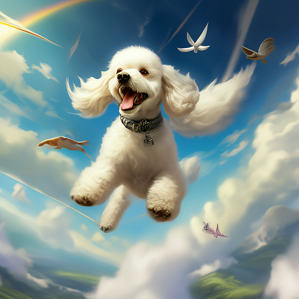 "Flying poodle gerda" — image created in Shedevrum