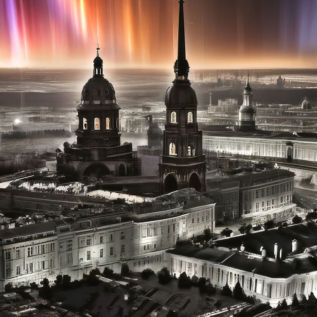"Sepia,black outlines of St. Petersburg buildings+color photo of the ...