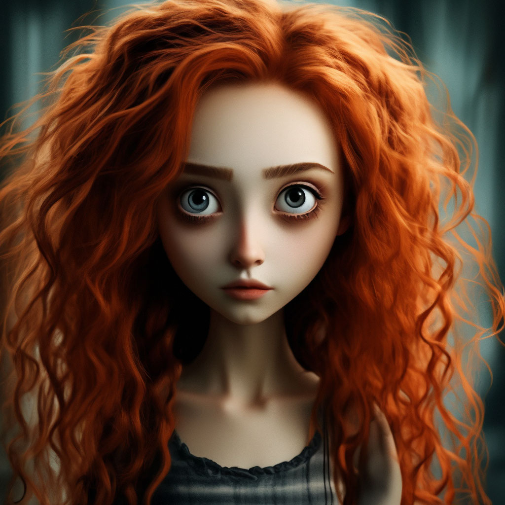 "Cartoon, a girl in the style of Tim Burton" — image created in Shedevrum