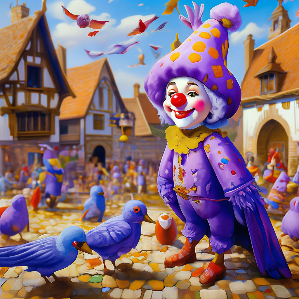 "Little fildeperse lilac clown and beautiful multicolored huge birds in ...