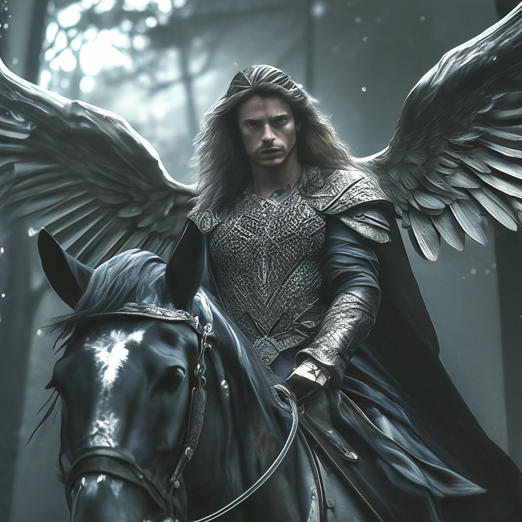 "Landscape in dark coffee tones, handsome nephilim guy with long dark ...
