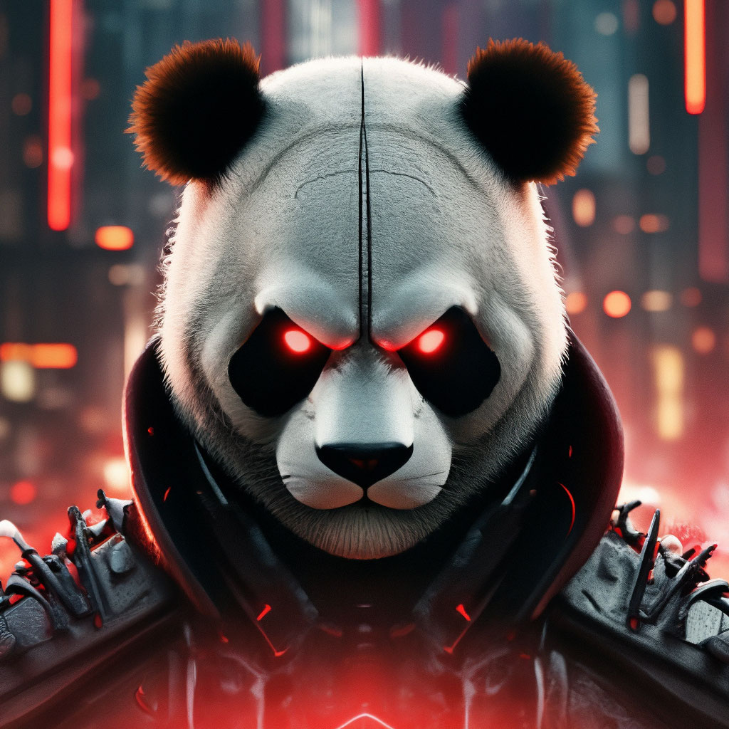 "Panda and darth bane hybrid" — image created in Shedevrum