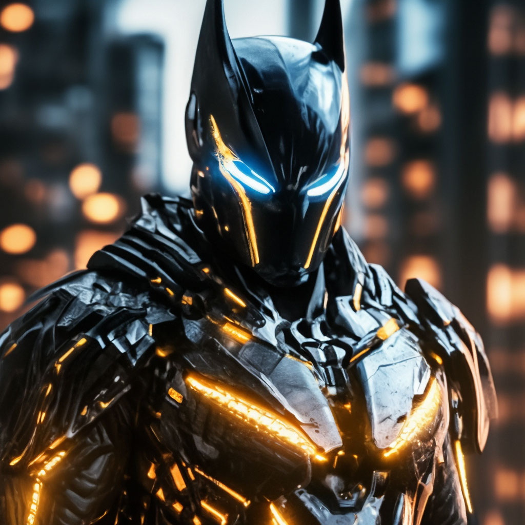 "Cyber batman with glowing eyes and in cyber armor with light" — image ...