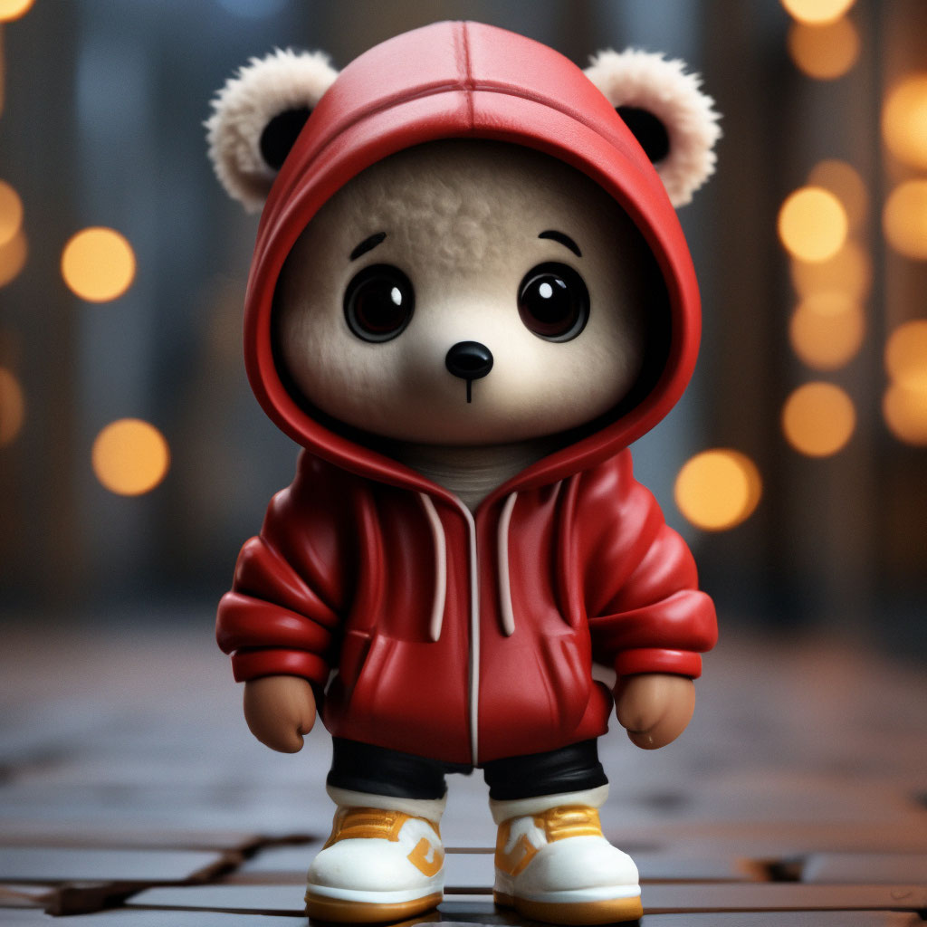 "Super fluffy cute mini bear with big shiny kawaii eyes, wearing white ...