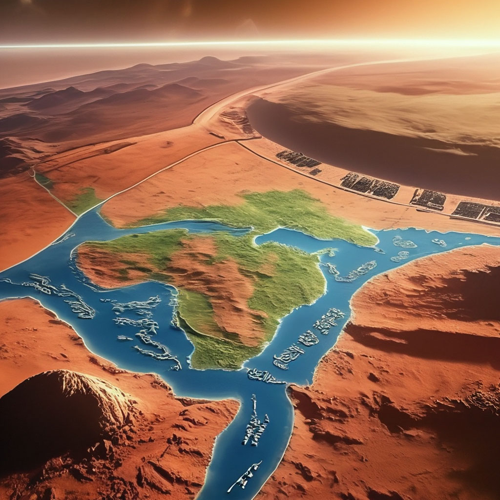 "The political map of Mars in the future" — image created in Shedevrum