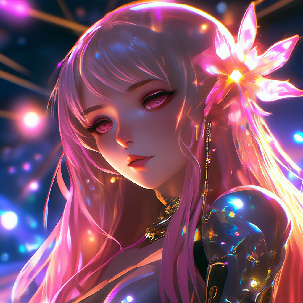 "Anime red girl with holographic skin color, unusual appearance ...