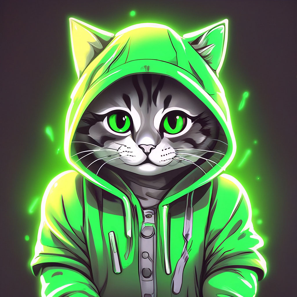"Cute cartoon cute cat in a toxic hoodie with a hood on his head ...