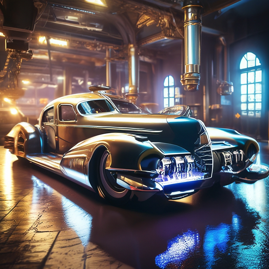 "Cadillac packard fantasy cyberpunk steampunk car" — image created in ...