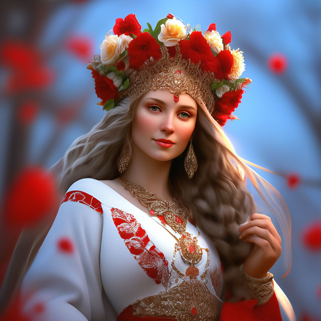 "Slavic goddess Lada, goddess of love and spring, a crown of flowers ...