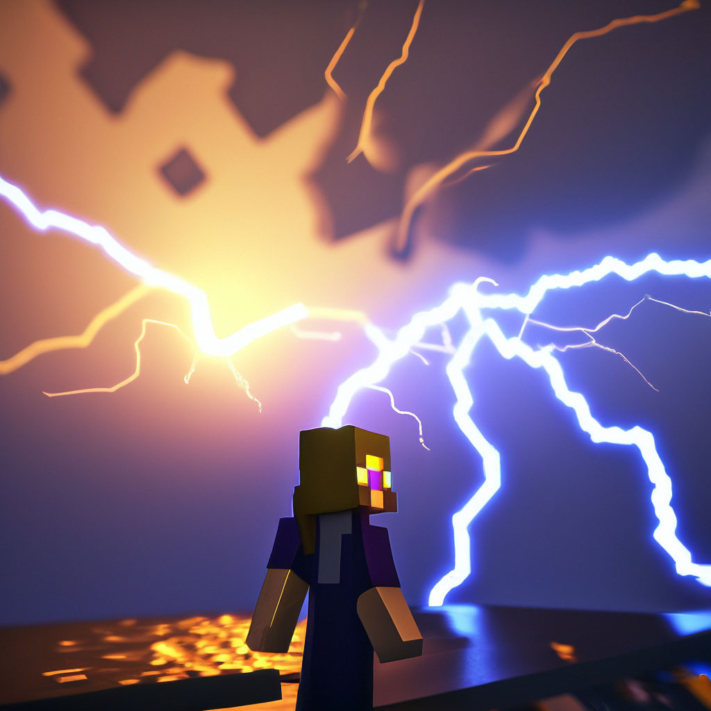 "Lightning strikes a minecraft skin" — image created in Shedevrum