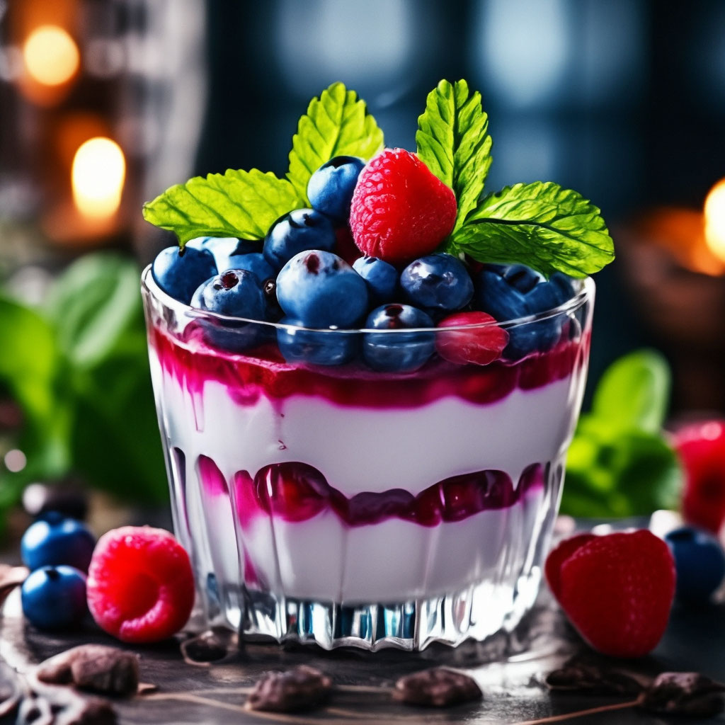 "Crystal mystical dessert, berries,appetizing,in a crystal glass,mint ...