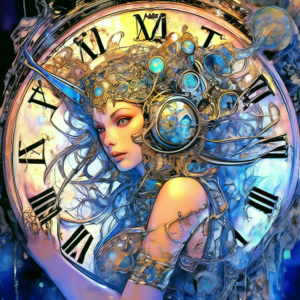 "Watercolor clock fairy fantastically hyperrealistic hyperdetalized ...