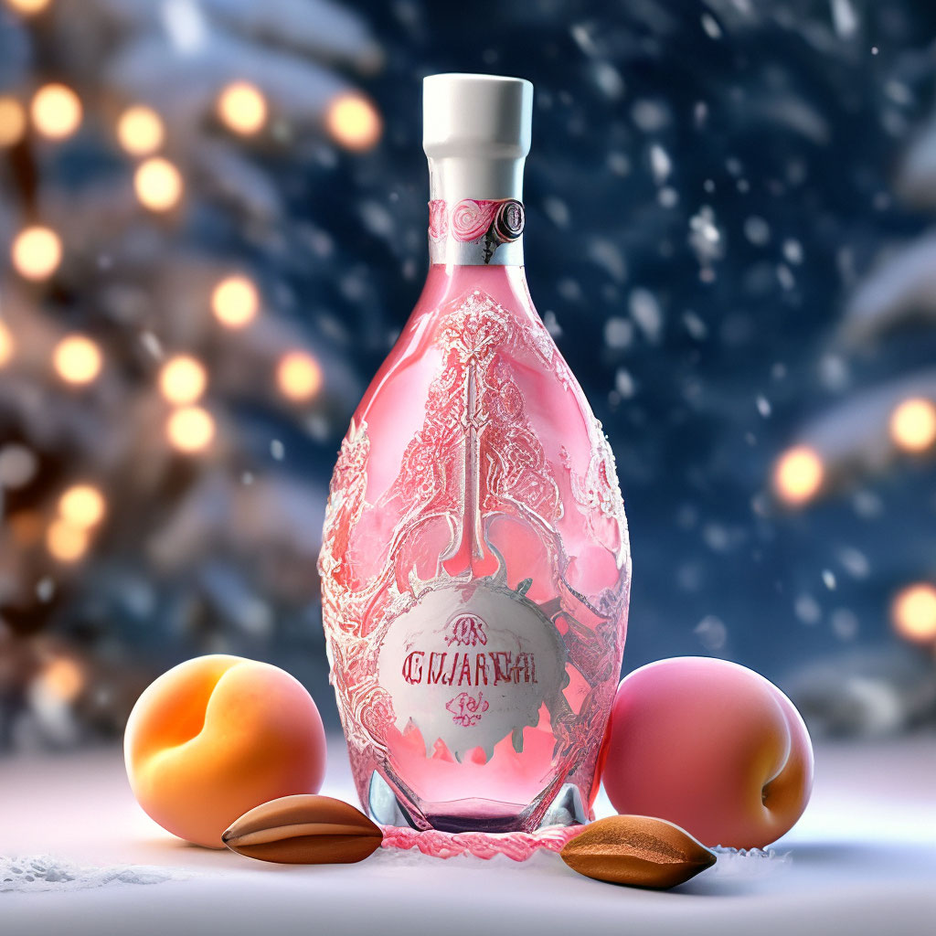 "Festive 3d curved bottle in winter lace with a logo, inside a light ...