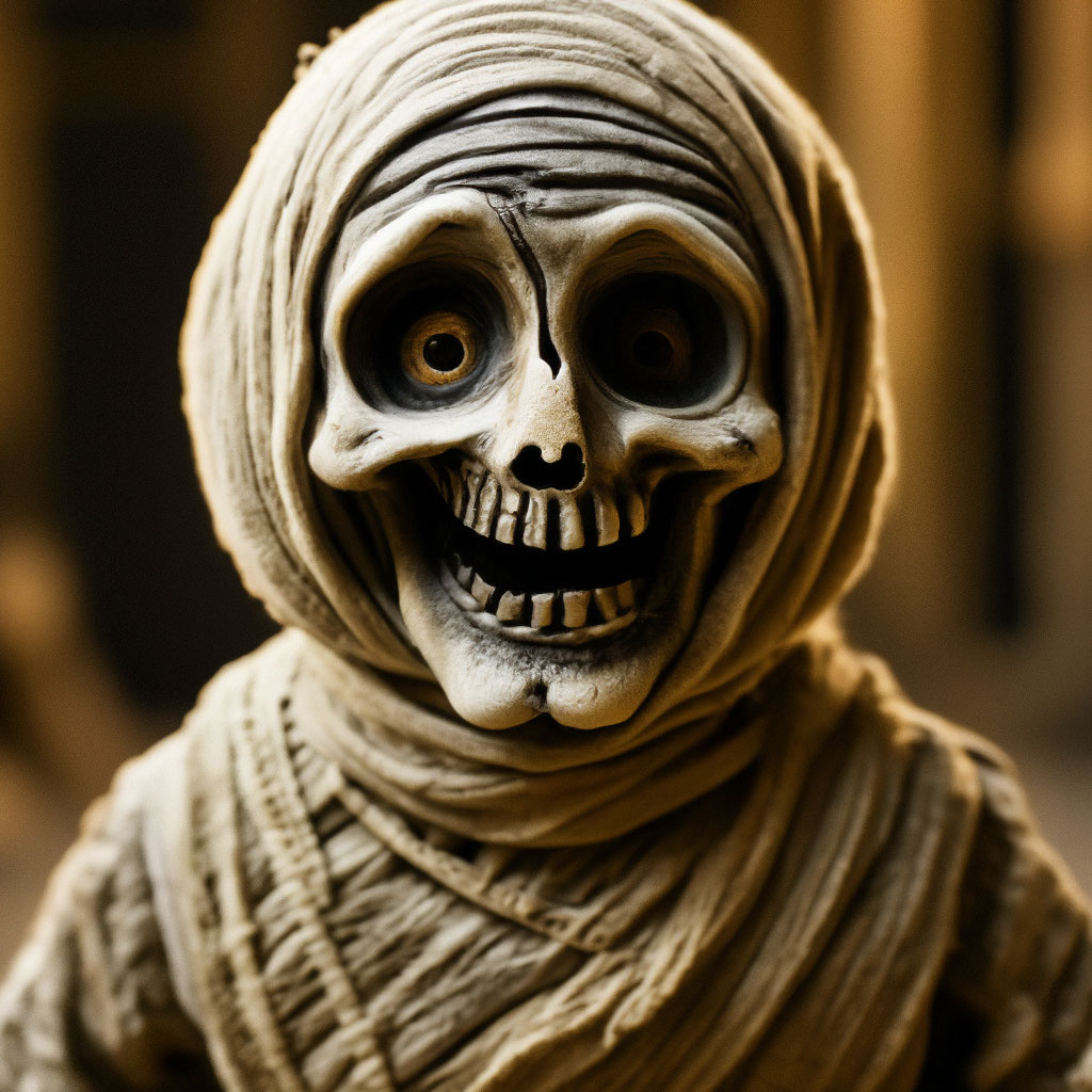 "The mummy is kind and fluffy smiles and returns" — image created in ...