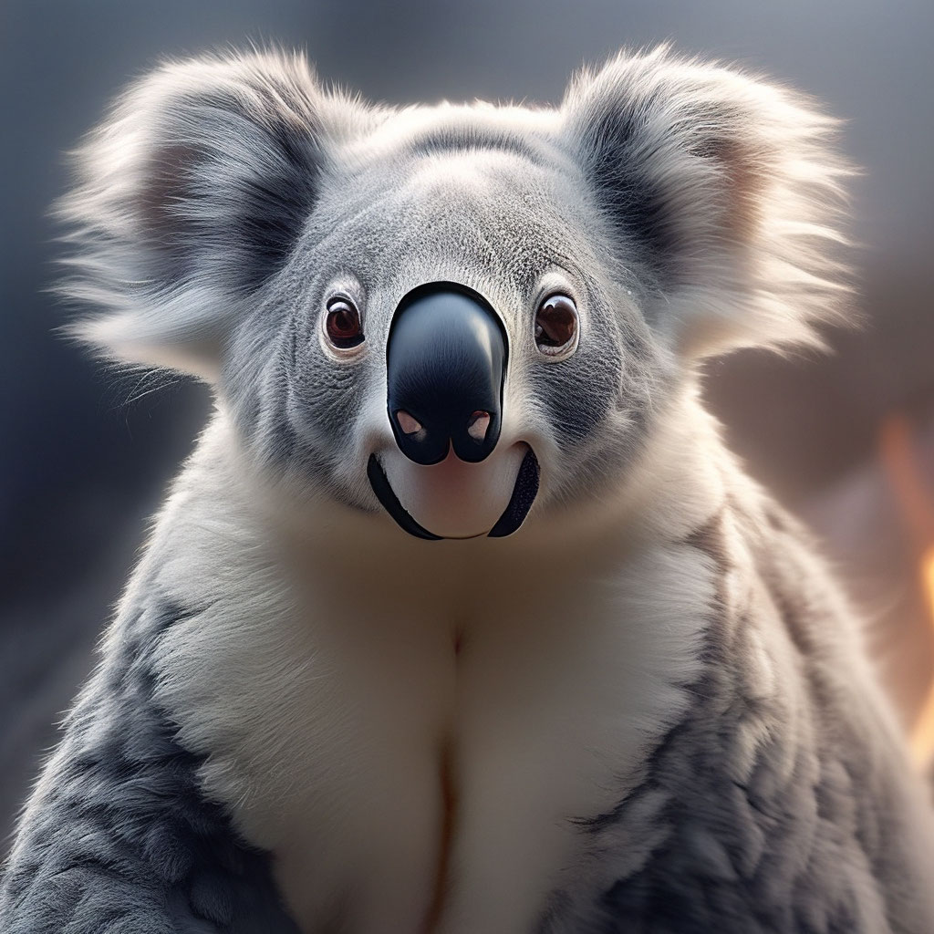 "Conquer a fat cute koala, big expressive eyes, photorealism, 3d ...