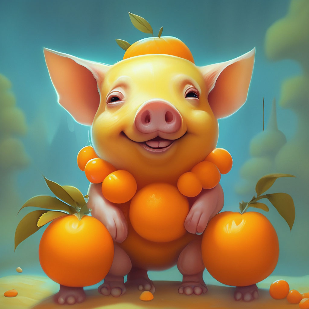 "Pig orange, hybrid pig + orange, satisfied, fantasy" — image created ...