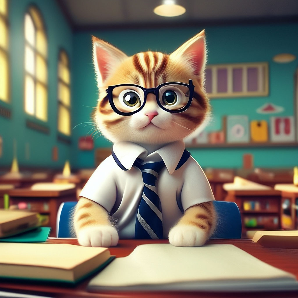 "Cute funny cat at school" — image created in Shedevrum