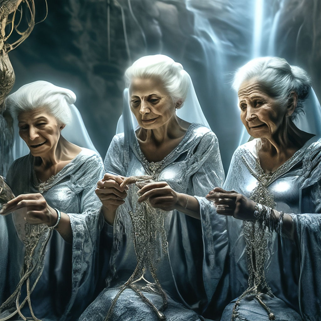 "©Anna P. three ancient space decrepit old women spinners of destinies ...