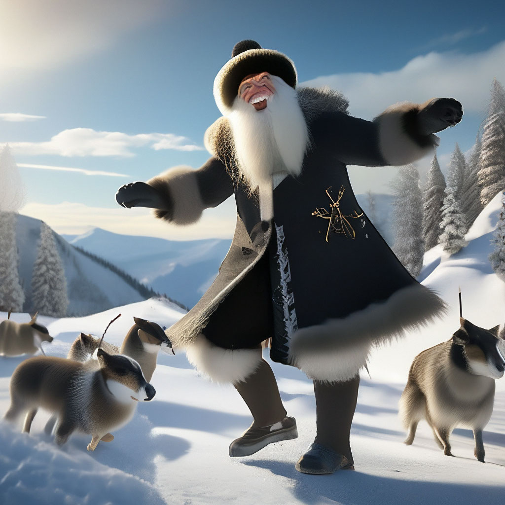 "A bearded Lezgin dances a lezginka in a white sheep's hat,and a black ...