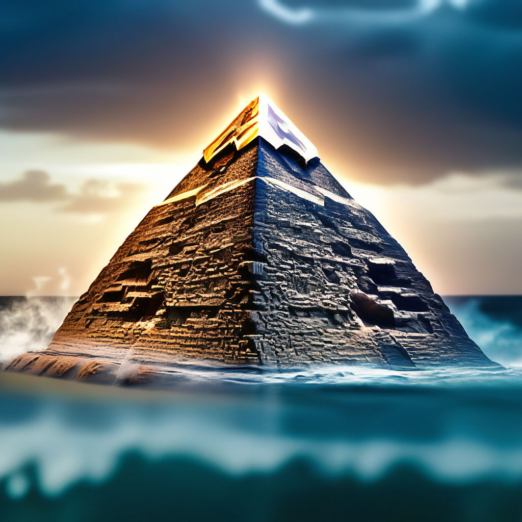 "Double exposure. Pyramid+ocean inside the pyramid faceted three ...
