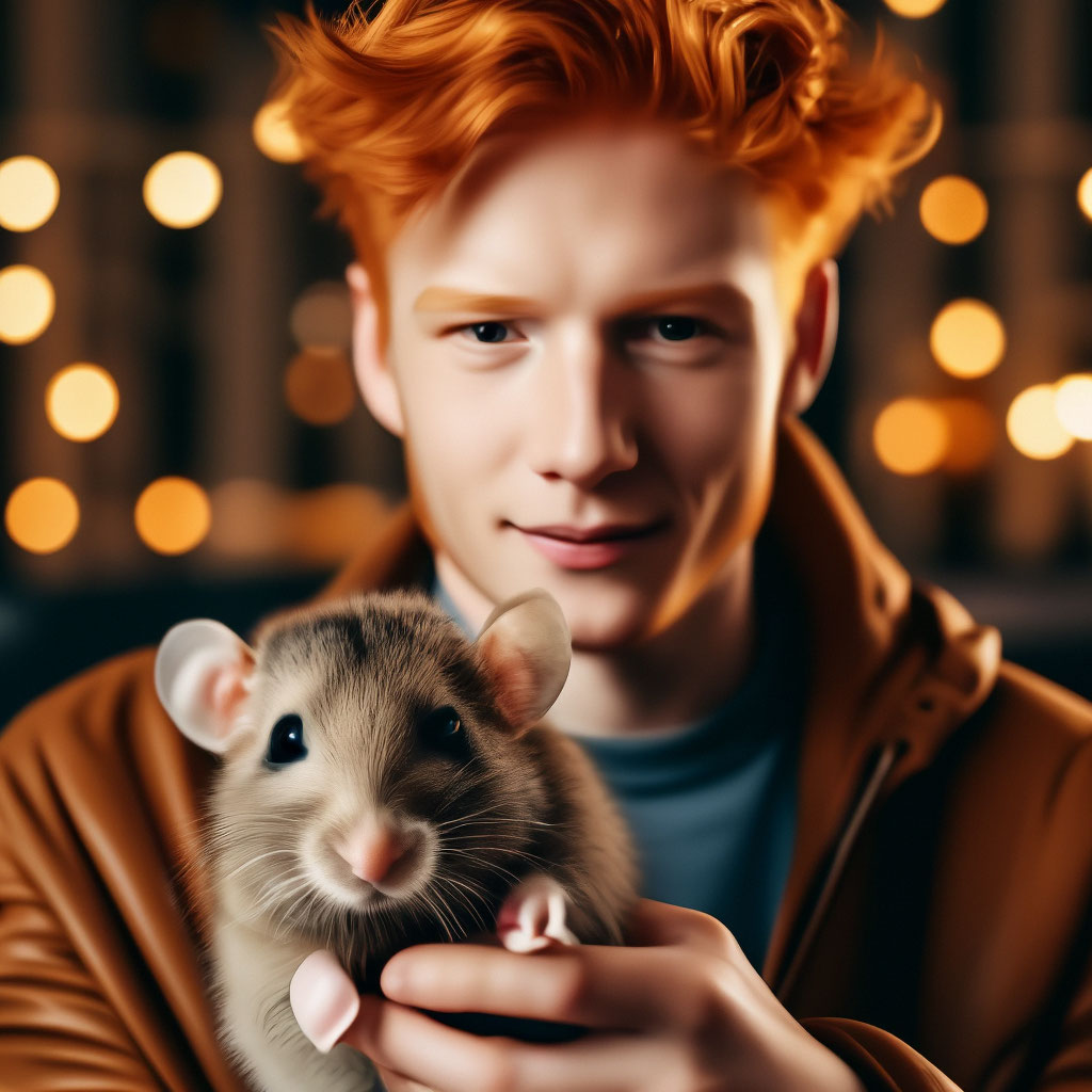 "A red-haired guy with sunglasses on his head holds a cute little pet ...