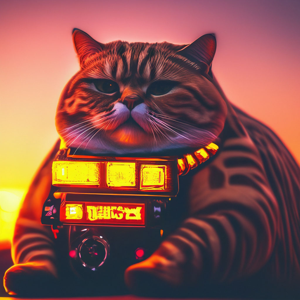 "Fat cat steampunk , professional photo, 4k, high resolution, neon ...