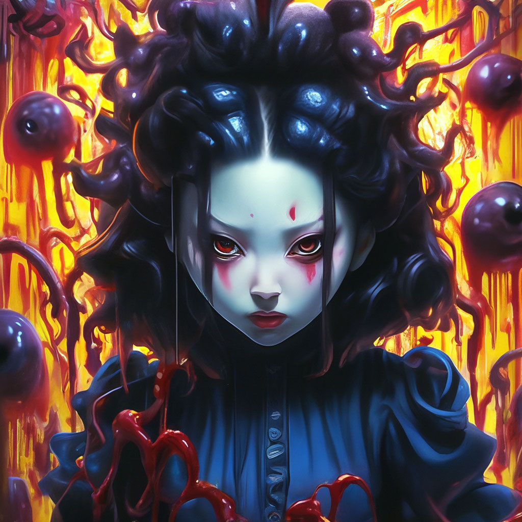 "Portrait of Sadako Yamamura, the Call movie, big eyes, creepy, dynamic ...