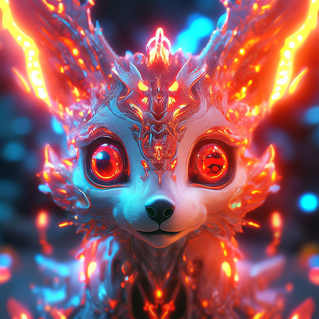 "Surrealism,cute anime mutant animal , consists of fractals, fairy elf ...