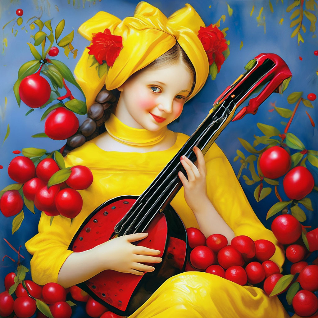 "The Russian balalaika is bright yellow with bright red berries ...