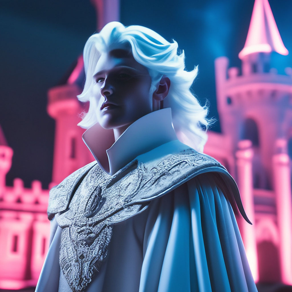 "Ghost king with white hair near the castle , aesthetically pleasing ...