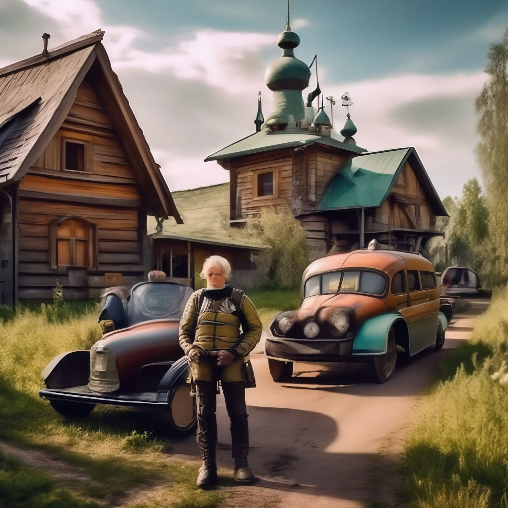 "Dieselpunk in the Russian village, professional photo, high resolution ...