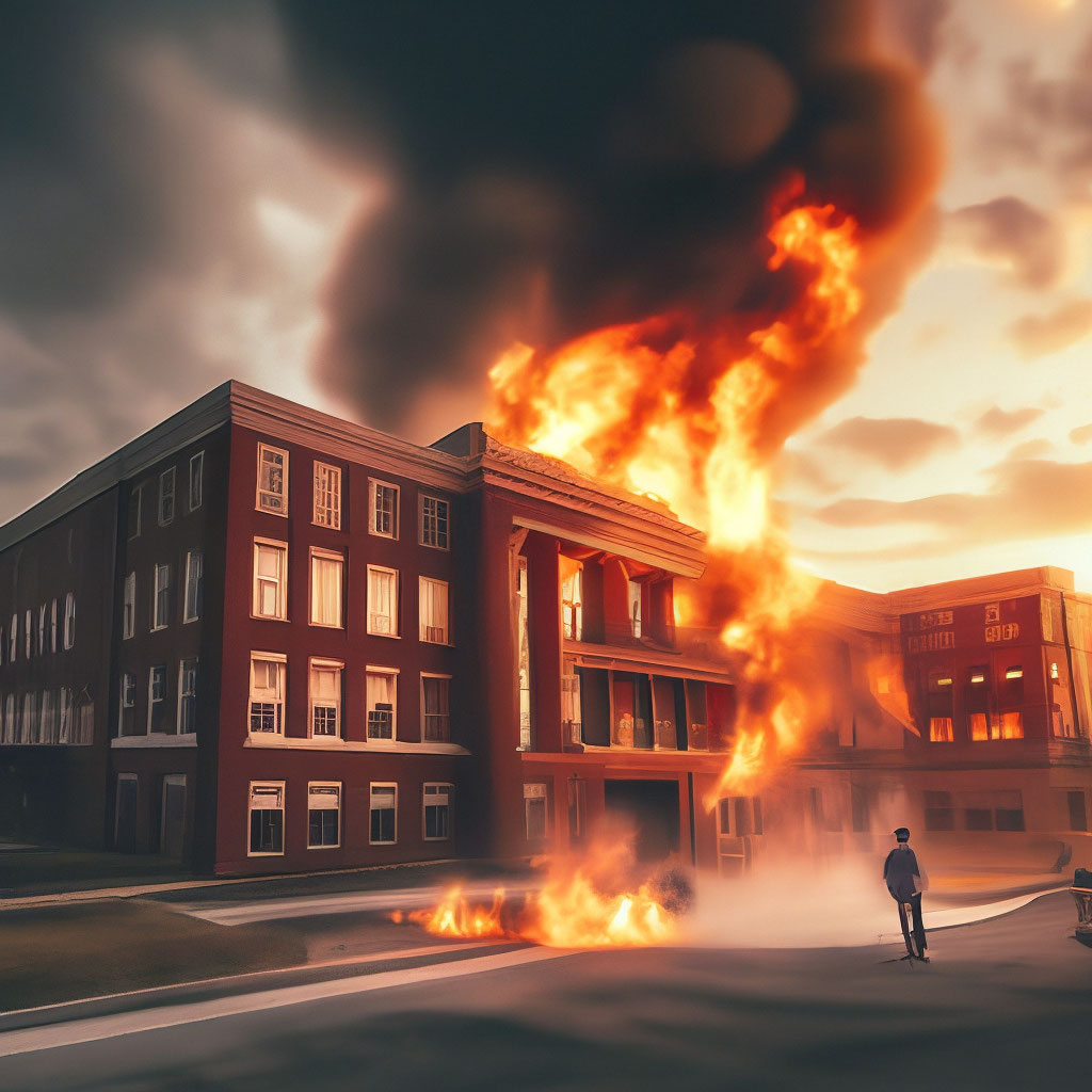 "The school is on fire" — image created in Shedevrum