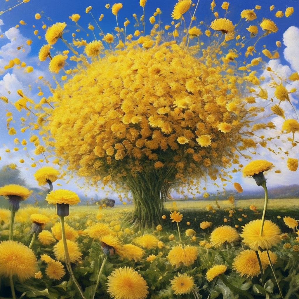 "Dandelion explosion" — image created in Shedevrum