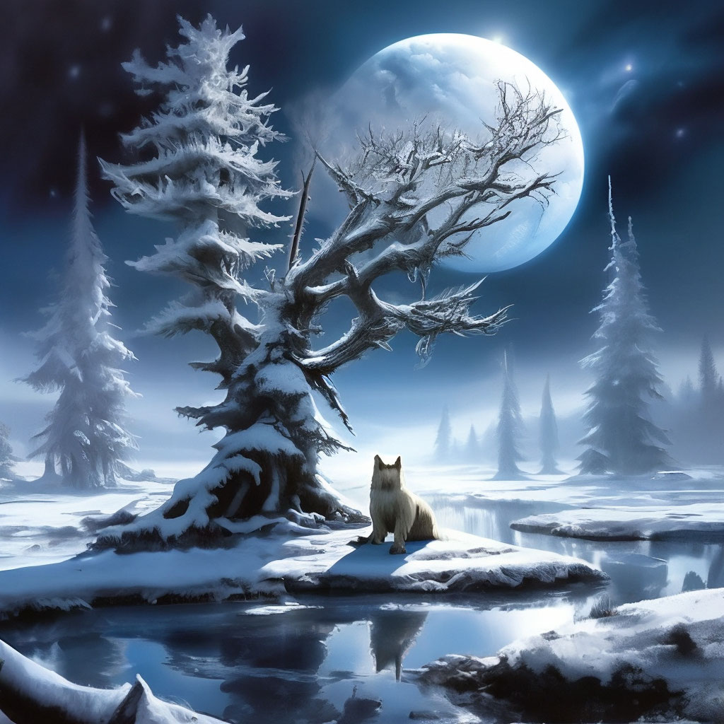 "Frozen crooked and gnarled fir trees, standing alone on the planet ...