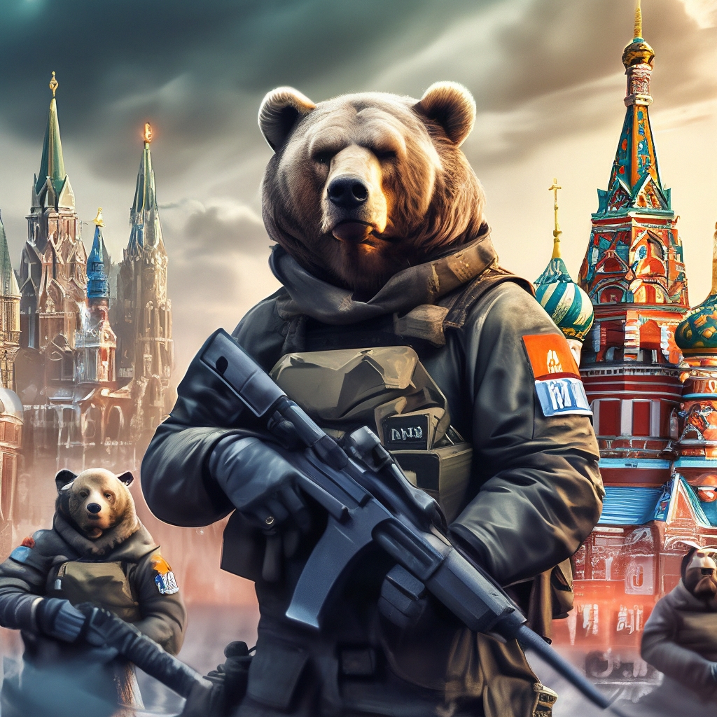 "Special forces bears on the background of Moscow" — image created in ...
