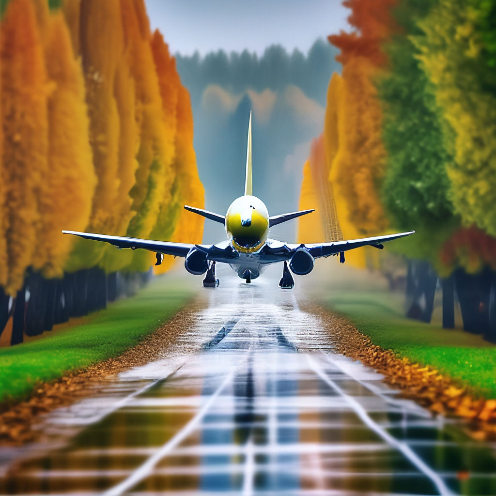"Autumn, rain, plane taking off, autumn trees, green grass, beautiful ...