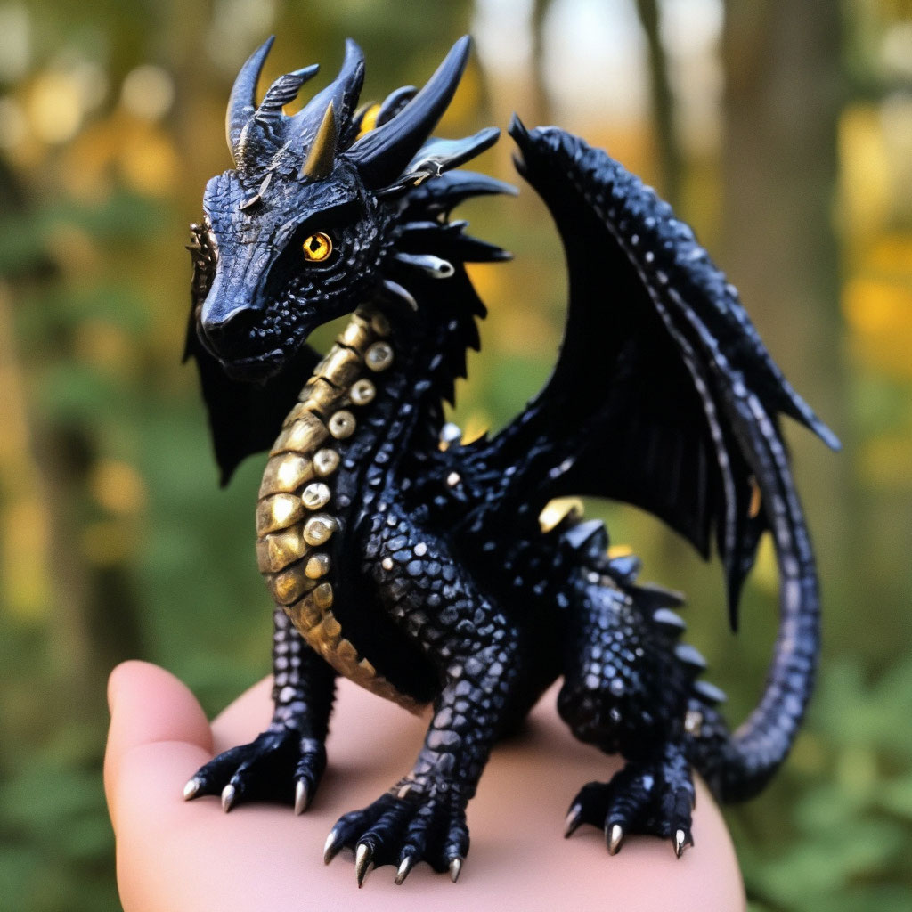 "🖤 Small black dragon,studded with black crystals,mini-model,patterned ...