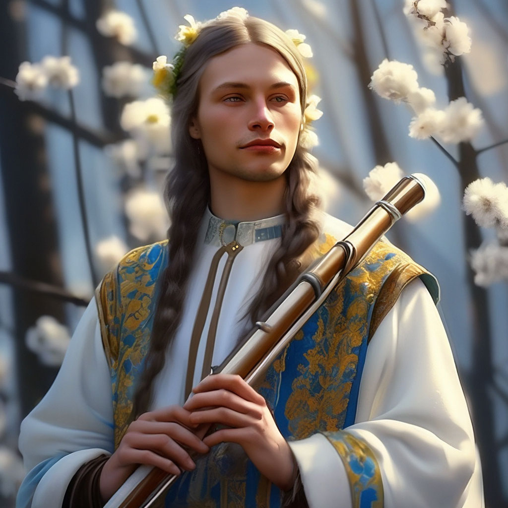 "A beautiful Lel man with a flute. in Russian folk clothes ...