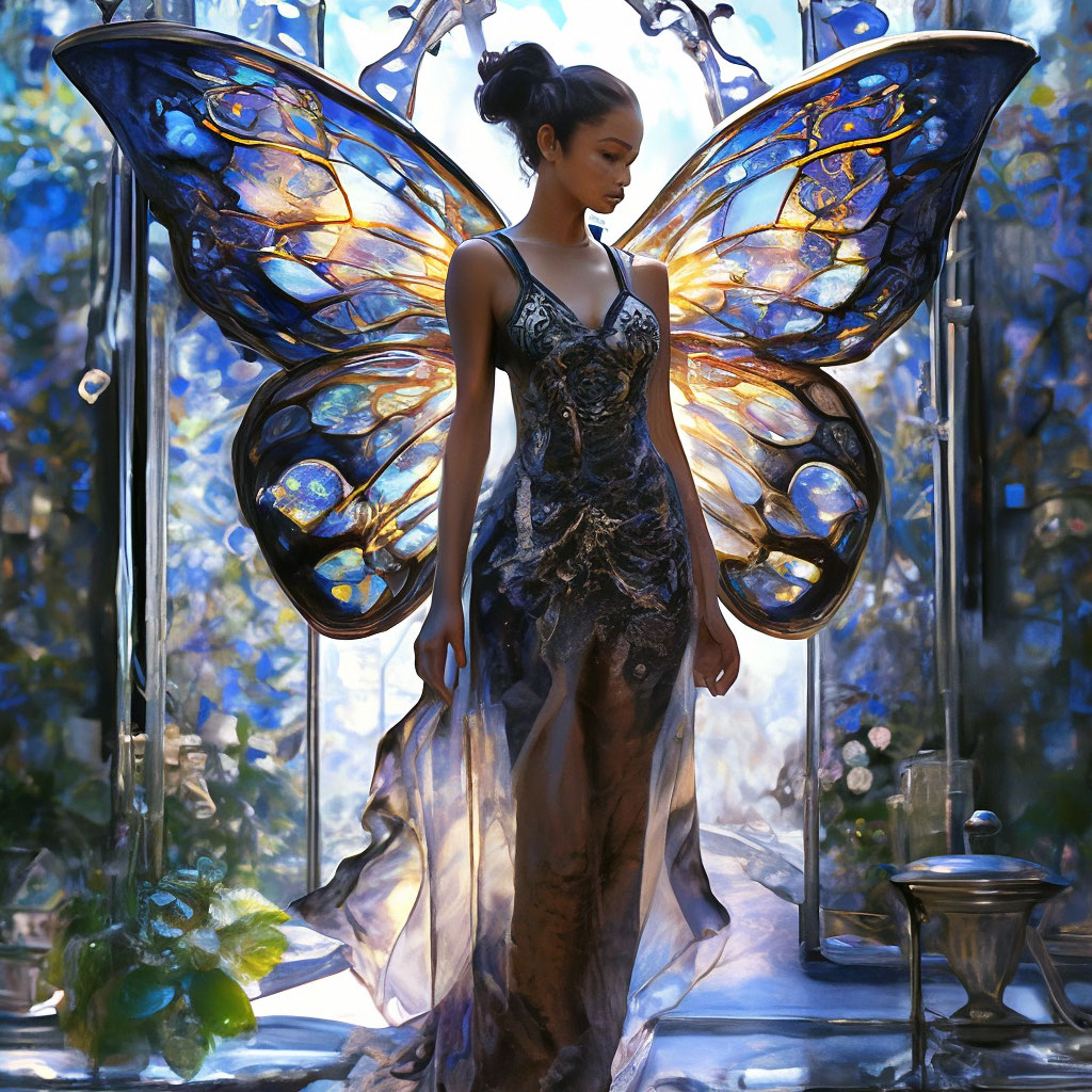 "Anthropomorphic butterfly-girl, view from afar, full-length ...