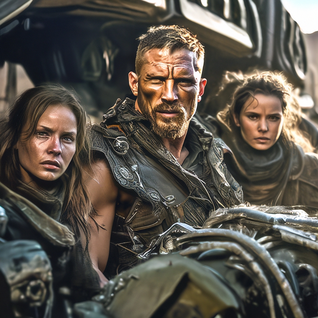 "Epic, Mad Max, fury Road, climbs into a big rusty truck with three or ...