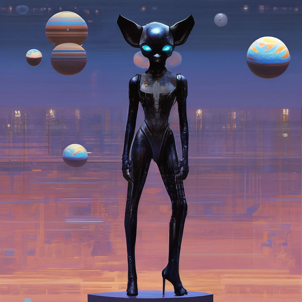 "Planet, Doja cat, full height, long legs, big eyes, pixel art ...