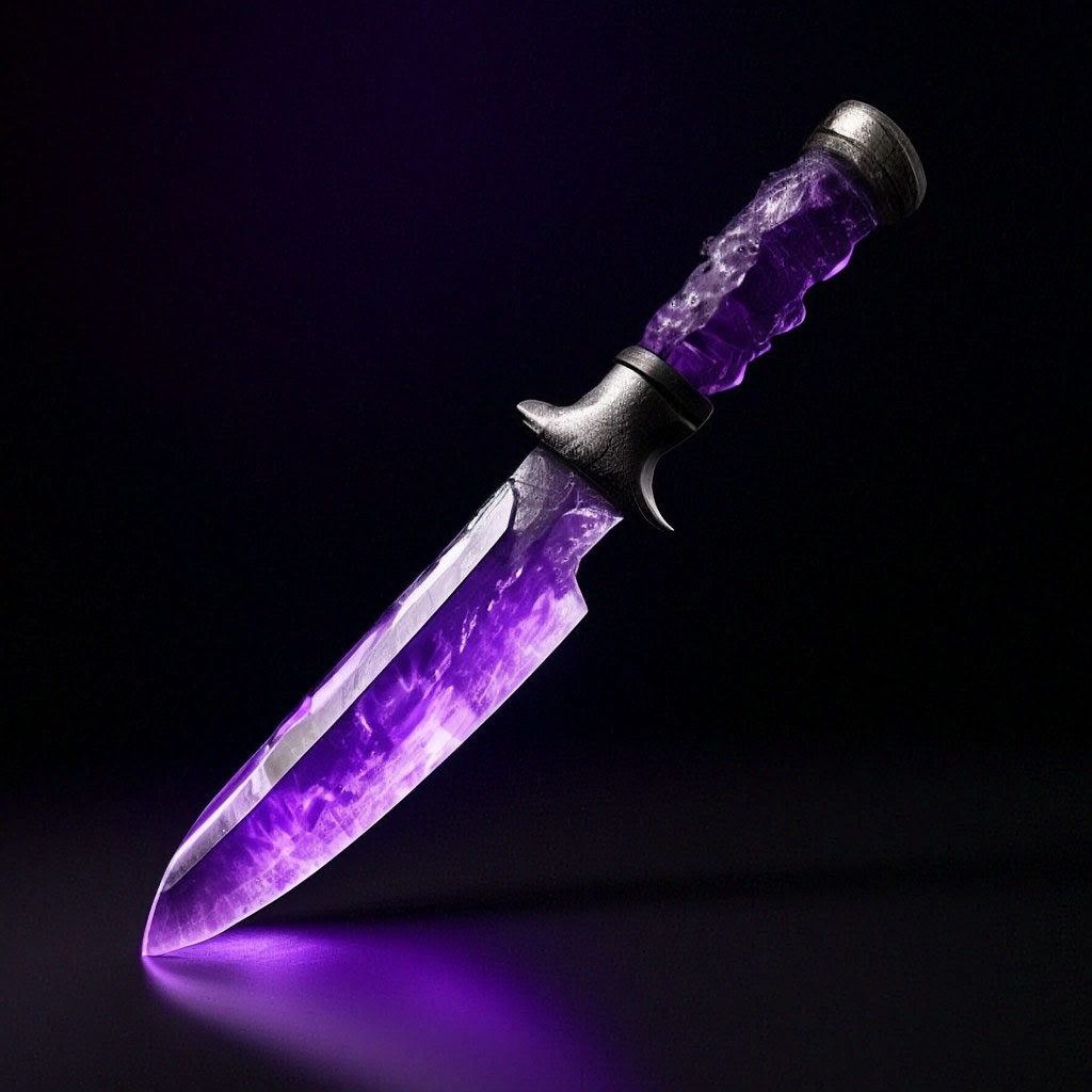 "Crystal amethyst knife cool with black handle purple sparks purple ...