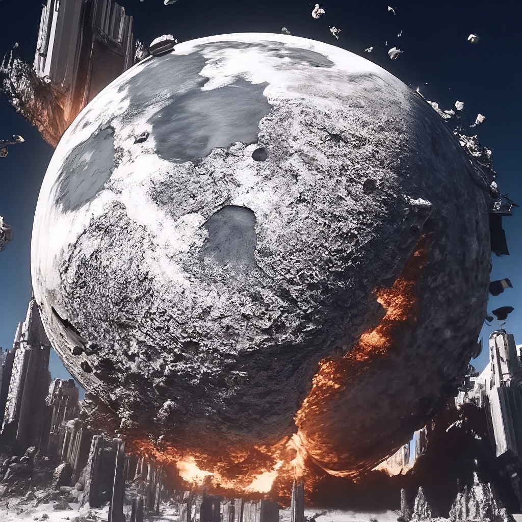 "A huge moon explodes and fragments fall to earth hyperdetalization ...