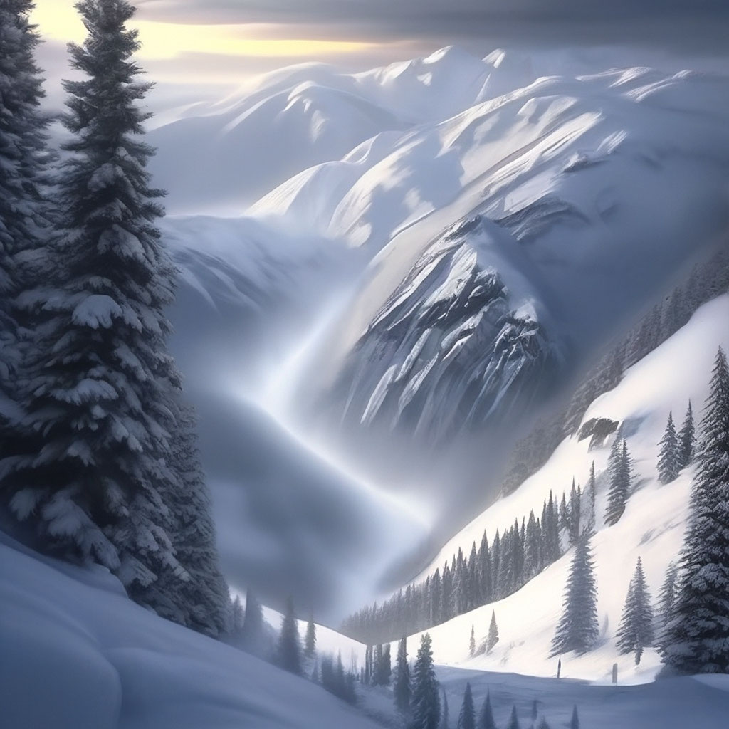 "Snow avalanche, beautiful, realistic" — image created in Shedevrum